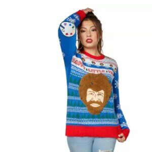 Spencer's | Sweaters | Bob Ross Sweater Adult Medium Blue Christmas ...